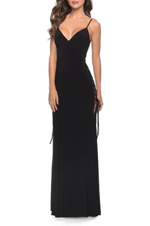 La Femme Matte Jersey Lace-up Dress