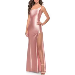 La Femme One-shoulder Liquid Jersey Gown - Blush
