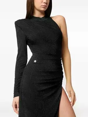 Philipp Plein Jersey Long Dress Mono Sleeve Strass - Black