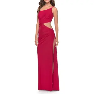 La Femme One-shoulder Gown With Cut Out - Red