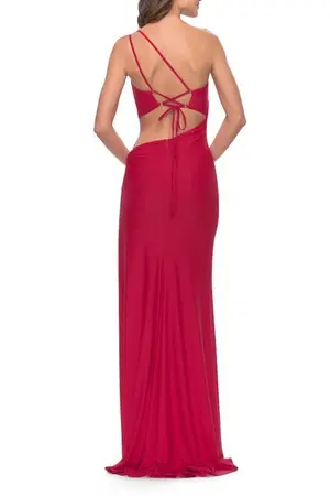 La Femme One-shoulder Gown With Cut Out - Red