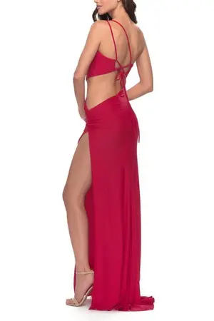 La Femme One-shoulder Gown With Cut Out - Red