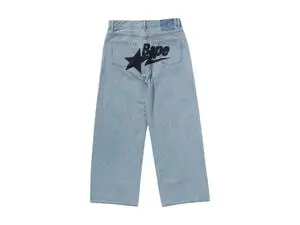A BATHING APE Sta Embroidery Baggy Denim Pants - Blue