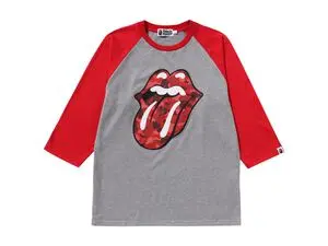 A BATHING APE X Rolling Stones 3/4 Sleeve Tee Shirt - Red