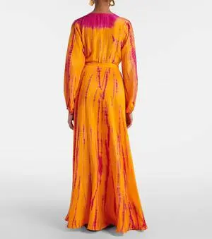Anna Kosturova Tie-dye Silk Wrap Dress - Orange