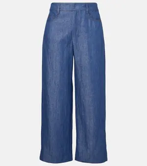 Max Mara Dante Cotton And Linen Twill Wide-leg Pants - Blue