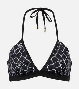 Max Mara Anna Printed Halterneck Bikini Top - Black
