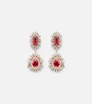 SUZANNE KALAN Doublet 18kt Rose Drop Earrings With Rubies And Diamonds - Gold