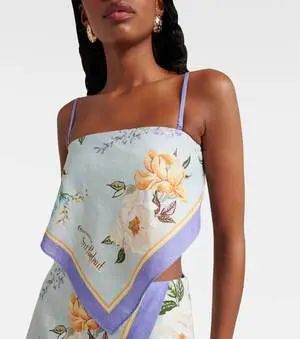 SELF-PORTRAIT Floral Linen And Cotton Crop Top