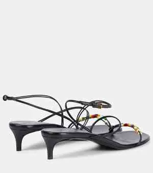 Khaite Loop 35 Beaded Leather Sandals - Black