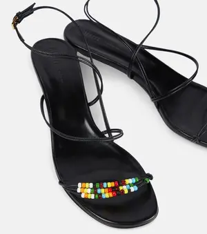 Khaite Loop 35 Beaded Leather Sandals - Black