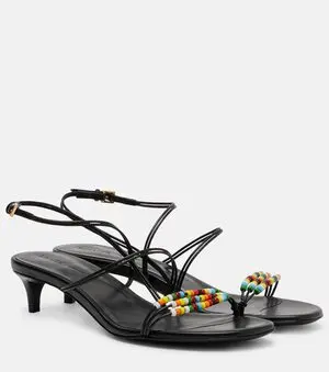 Khaite Loop 35 Beaded Leather Sandals - Black