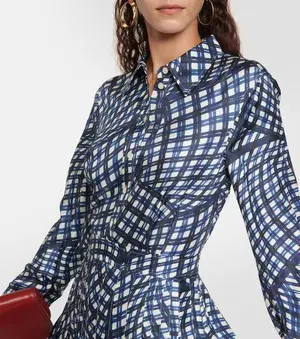 Tory Burch Checked Pleated Silk Shirt Dress