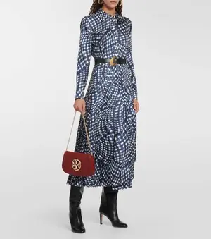 Tory Burch Checked Pleated Silk Shirt Dress