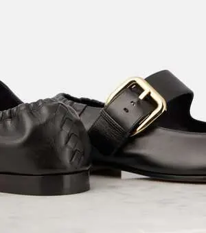 Bottega Veneta Astaire Leather Mary Jane Flats - Black