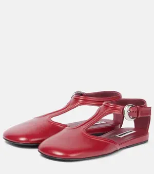JIL SANDER Leather T-bar Flats