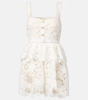 SELF-PORTRAIT Scalloped Tiered Lace Minidress - White