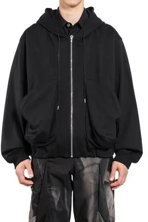 JIYONGKIM Draped Pocket Zip-Up Hoodie - Black