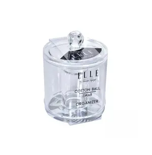 ELLE Clear Cotton Ball And Swab Organizer With Lid- Acrylic Compact Jar Makeup Cotton Organizer - No Color