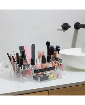 ELLE Acrylic Makeup Tray Organizerâ 16 Compartments 1 Drawer
