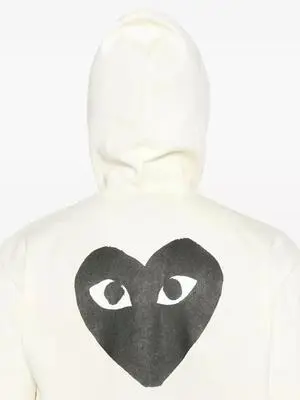 Play Comme Des Garcon Large Heart-print Zip-up Hoodie - Neutrals