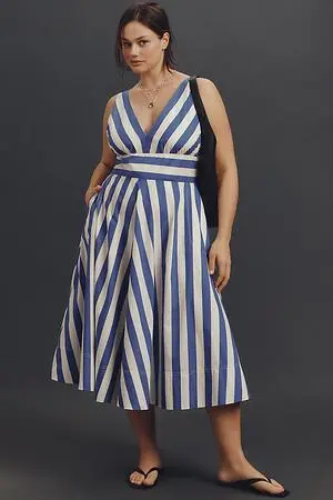 anthropologie halter v-neck fit & flare midi dress in blue Halter V-Neck Fit & Flare Midi Dress