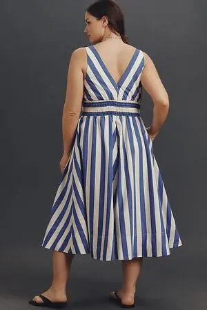 anthropologie halter v-neck fit & flare midi dress in blue Halter V-Neck Fit & Flare Midi Dress