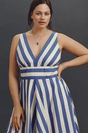 anthropologie halter v-neck fit & flare midi dress in blue By Anthropologie Halter V-Neck Fit & Flare Midi Dress SIZE S new with tag  blue