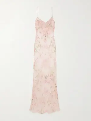 Rosamosario Jumeirah Draped Floral-print Silk-georgette Nightdress - Pink