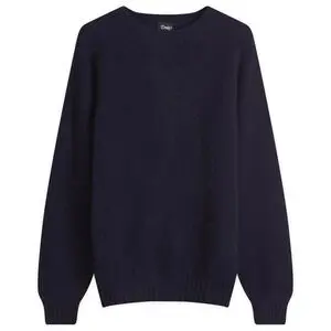 DRAKE'S Brushed Shetland Crew Knit - Navy