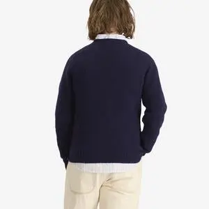 DRAKE'S Brushed Shetland Crew Knit - Navy
