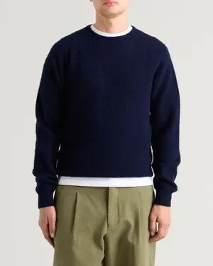 DRAKE'S Brushed Shetland Crew Knit - Navy