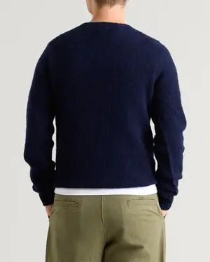 DRAKE'S Brushed Shetland Crew Knit - Navy