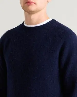 DRAKE'S Brushed Shetland Crew Knit - Navy