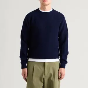 DRAKE'S Brushed Shetland Crew Knit - Navy