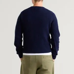 DRAKE'S Brushed Shetland Crew Knit - Navy