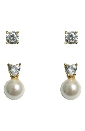 Argento Vivo Cubic Zirconia And Faux Pearl Earrings Set - Gold