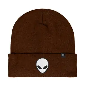 DALIX Alien Embroidered Beanie Hat - Brown