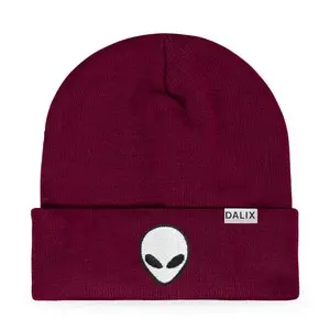 DALIX Alien Embroidered Beanie Hat - Maroon