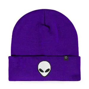 DALIX Alien Embroidered Beanie Hat - Purple