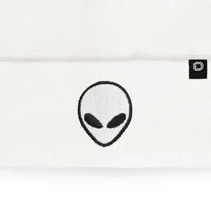 DALIX Alien Embroidered Beanie Hat - White