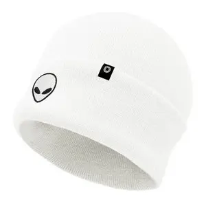 DALIX Alien Embroidered Beanie Hat - White