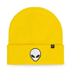 DALIX Alien Embroidered Beanie Hat - Yellow