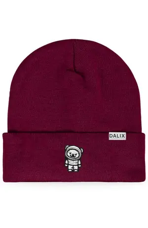 DALIX Dalix Ice Bear Embroidered 12-Inch Knit Beanie Maroon