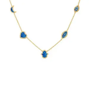 KARMA AND LUCK Soothing Aura Opal Multi-symbol Necklace - Blue