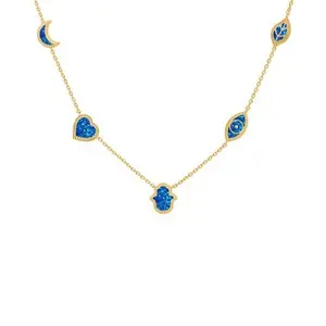 KARMA AND LUCK Soothing Aura Blue Opal Multi-symbol Necklace - Gold/blue