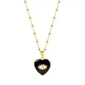 KARMA AND LUCK Onyx Heart Evil Eye Pendant Necklace - Black