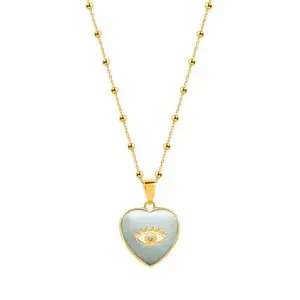 KARMA AND LUCK Jade Heart Diamond Evil Eye Necklace - Gold/pastel Green