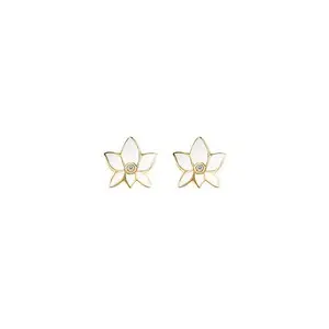 KARMA AND LUCK Lotus Flower Stud Earrings - White/gold