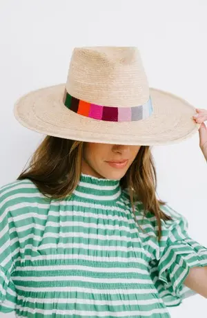 SUNSHINE TIENDA Rosita Palm Straw Wide Brim Hat - Beige Multi